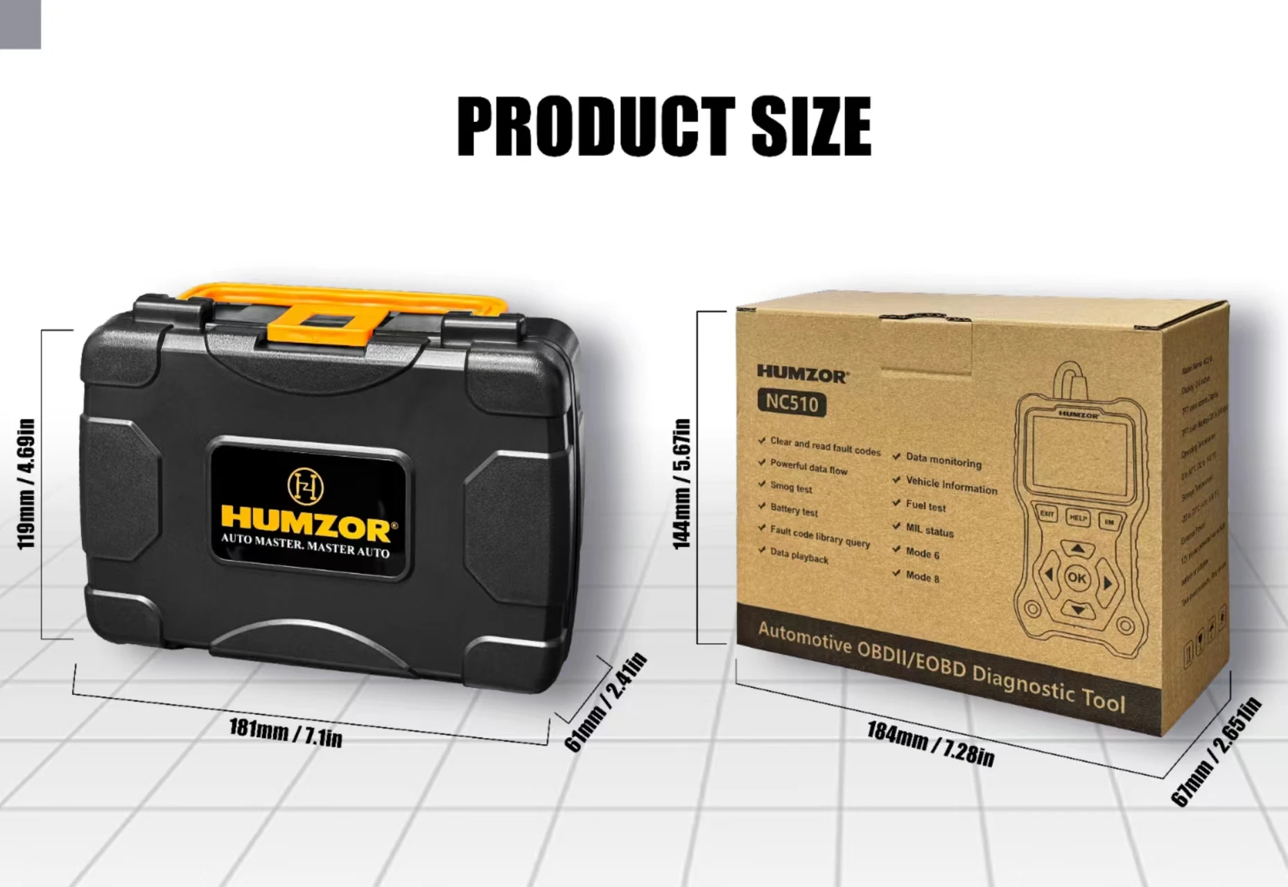 HUMZOR NC510 OBD2 Car Diagnostic Tool - 11 Languages, 9 Protocols