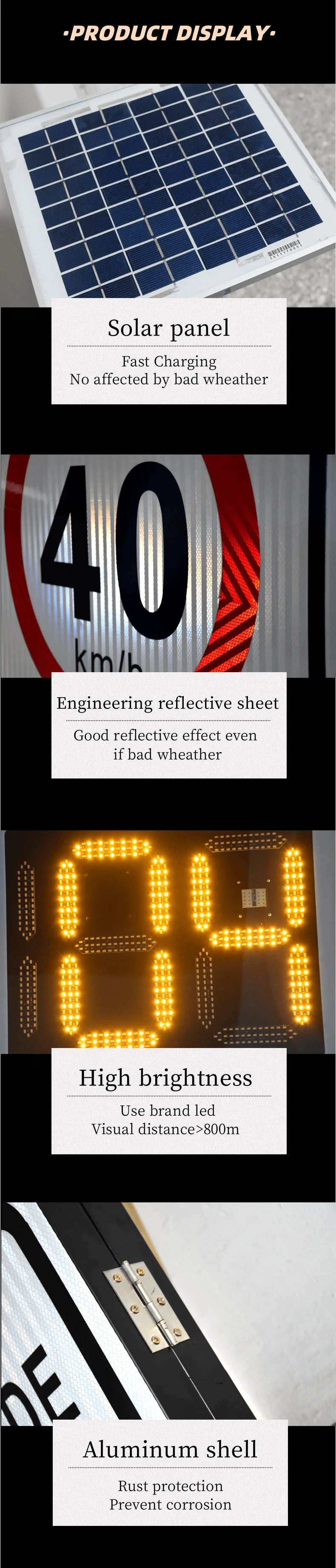 LED Solar radar Speed Sign Doppler Sensor Car Speed Limit Detection ...