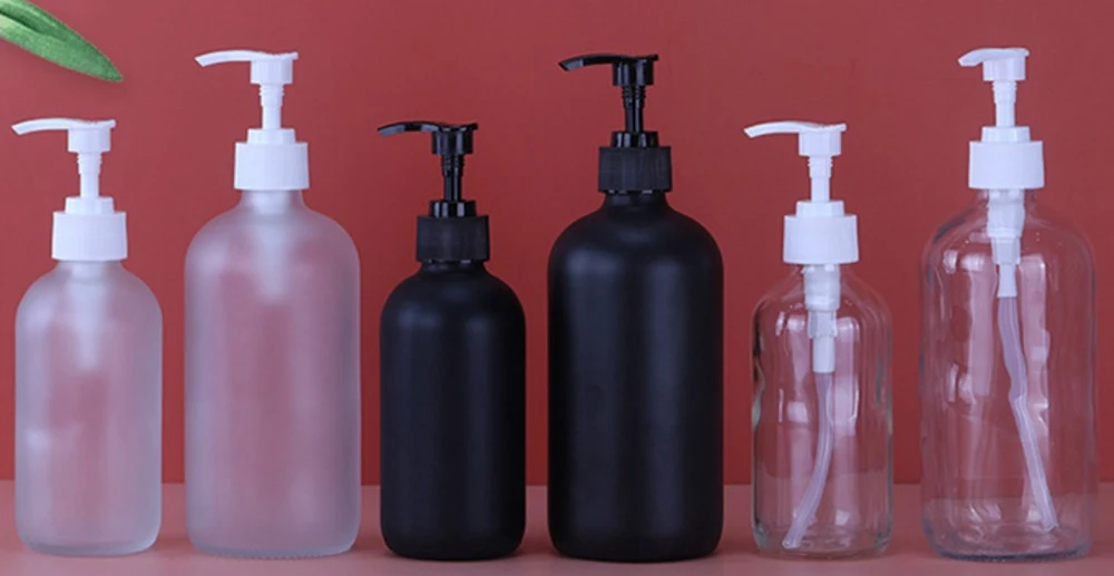 250ML 500ML 8 OZ 16 OZ Frosted Glass Shampoo Boston Bottle With Lotion ...