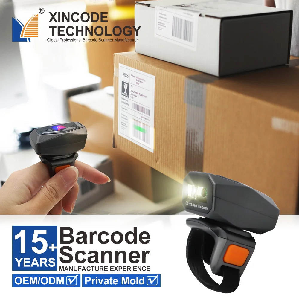 Xincode Ring Handy Barcode Scanners Inventory Finger 2D Bar Code Reader Mini Bluetooth Pocket ...