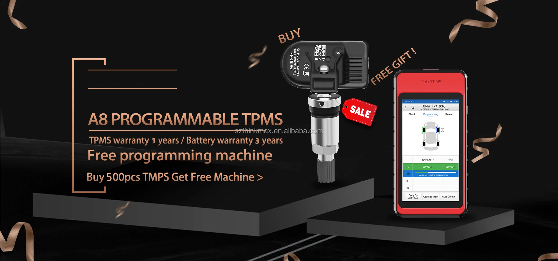 Programmable Tpms Sensor With Free Tool Car 433mhz+315mhz Programme ...