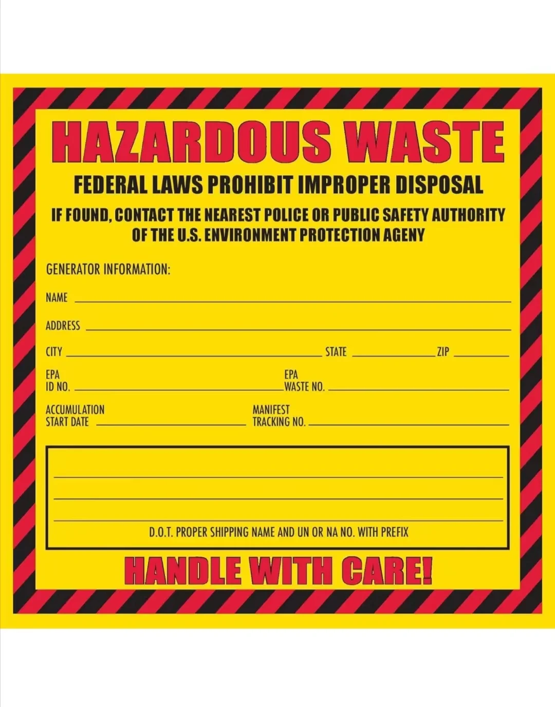 Hazardous Waste Labelling. Warning Label. Information Is Visible From A ...
