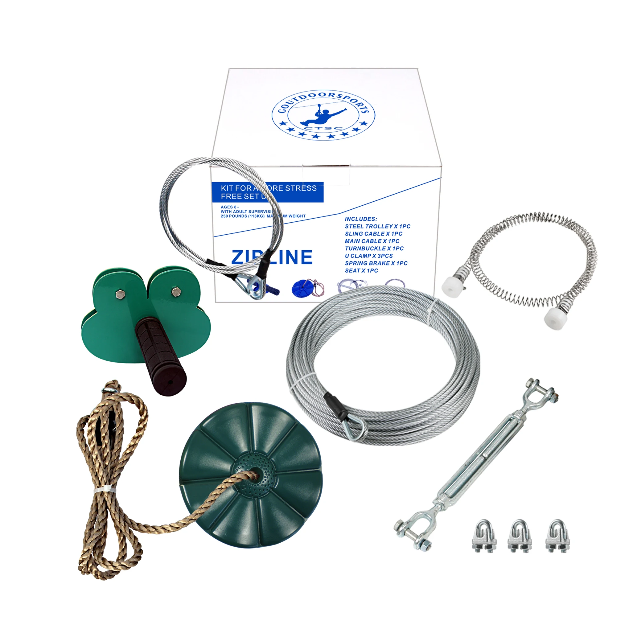 Ctsc 95' Flyer Frog Zipline With Brake And Seat For Outdoor Sports And ...