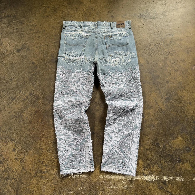 Diznew Customized Men Stacked Frayed Denim Jeans Designer Distressed ...