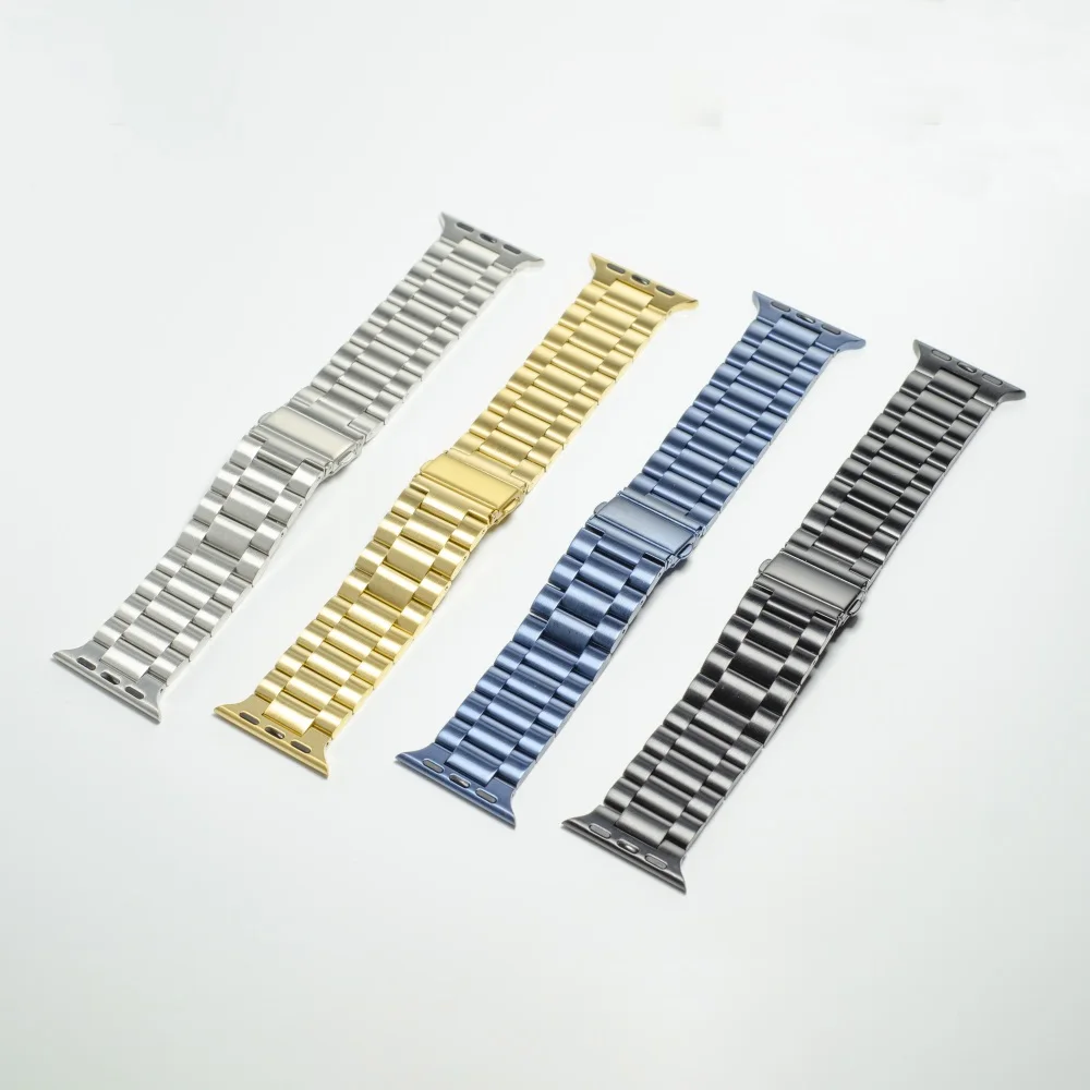 Classic Three Beads Stainless Steel Watch Band Solid Metal Link Watch ...