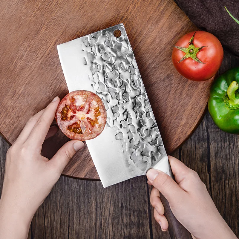 YS200CL1 Hammer Pits Texture Forged Cleaver Straight Wenge Wood Meat ...