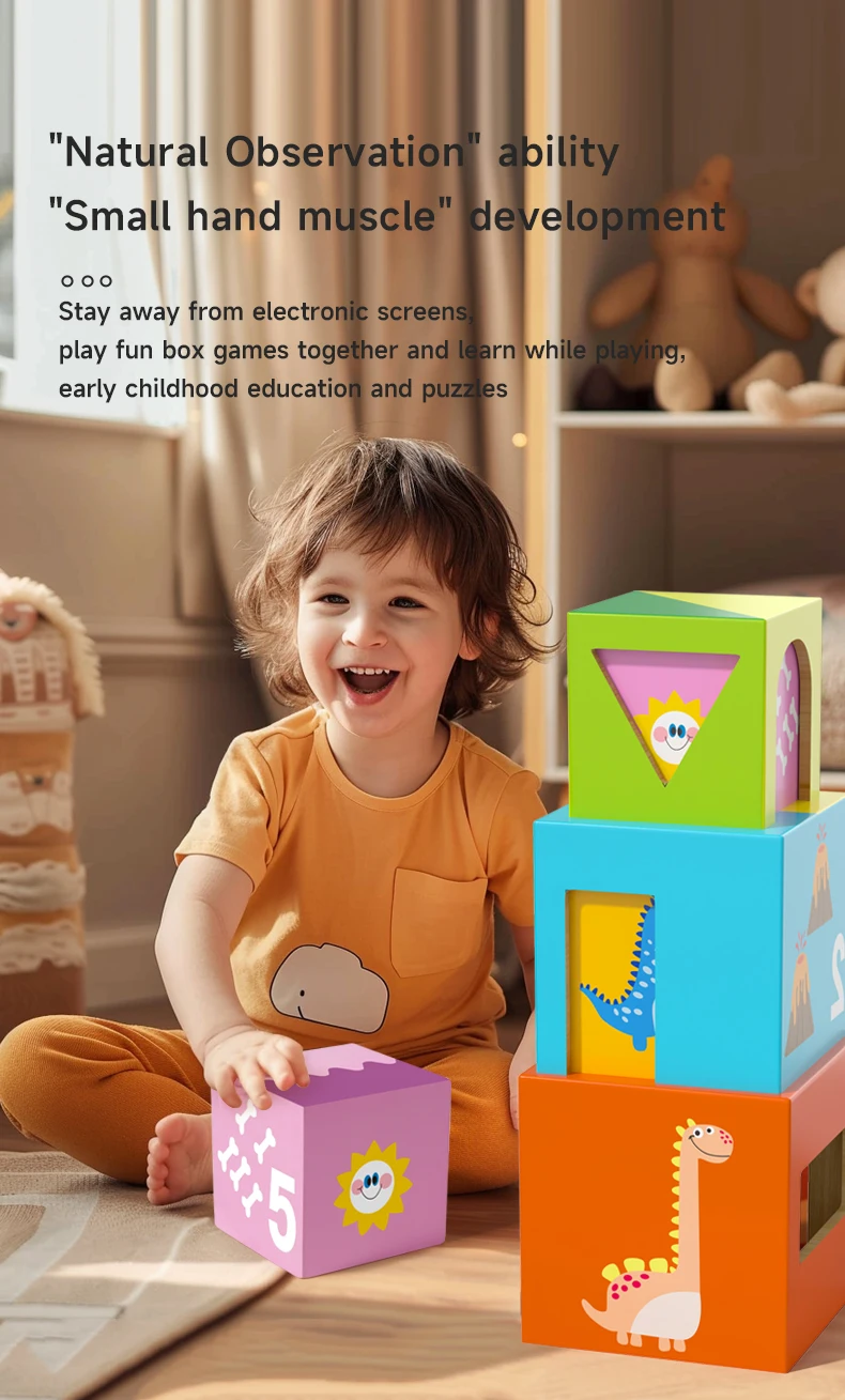 Wooden Educational Animal Cognitive Box Building Block Toy Children's ...