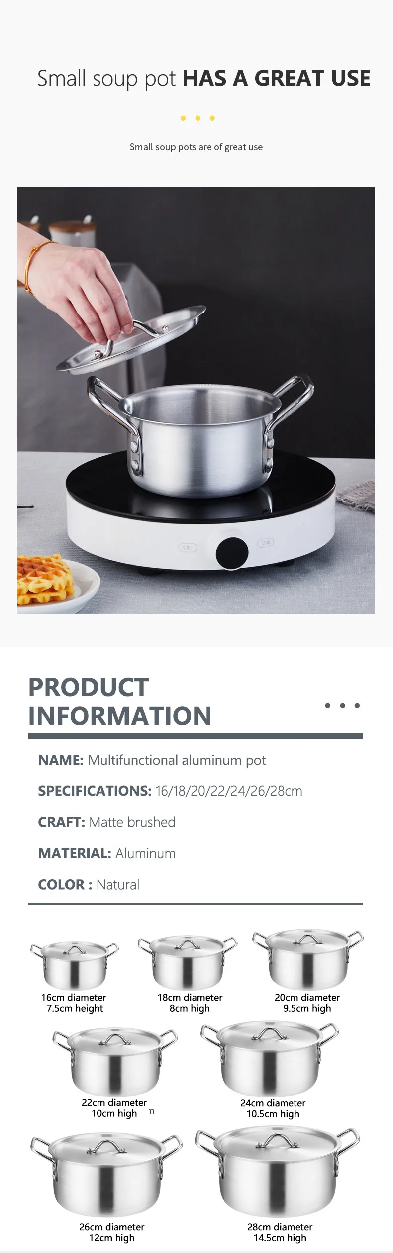 Aluminium Pot Sets Of 7pcs Soup Pots 14cm/16cm/18cm/20cm/22cm/24cm/26cm ...