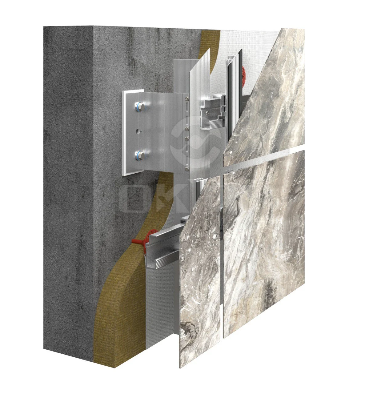 Ceramic tile sheet slab facade cladding system without opening bracket ...