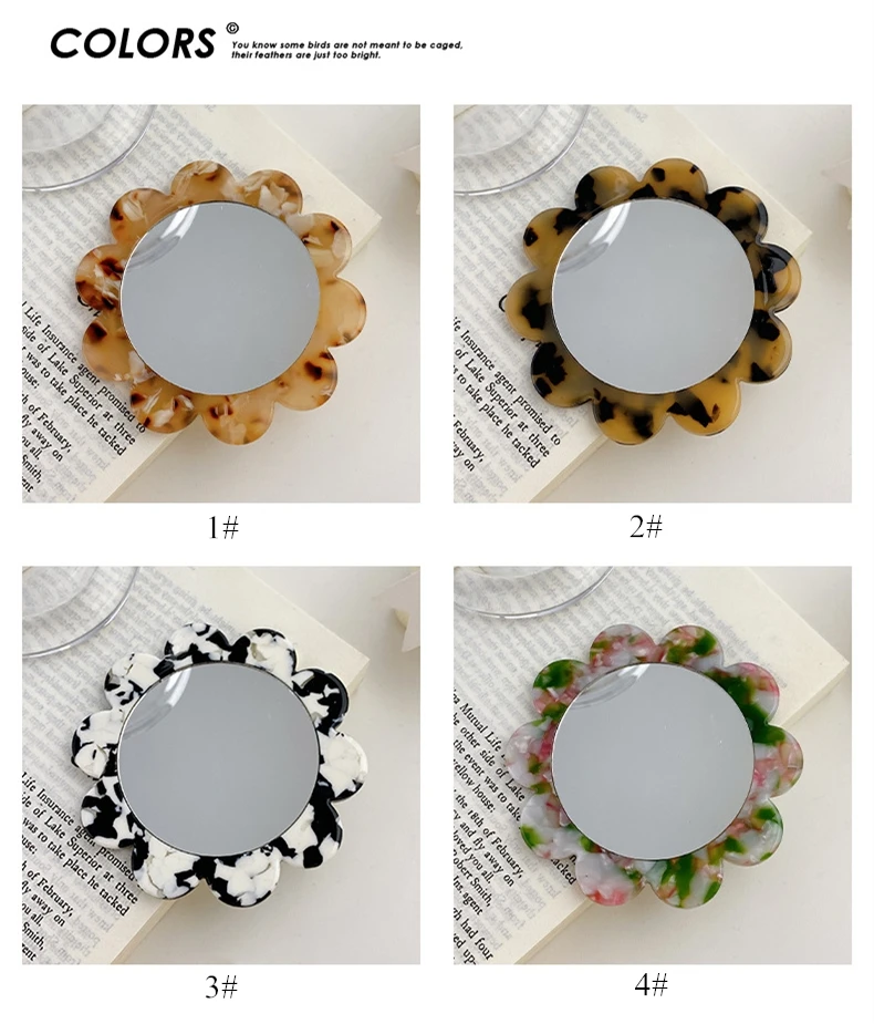 Custom Beauty Cellulose Acetate Flower Shape Portable Makeup Mirror