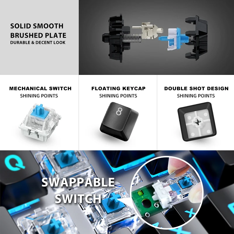 Usb Wired Gaming Glow Keyboard 61 Keys Mechanical Suspended Led Backlit ...