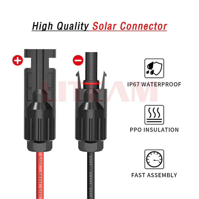 Custom Solar Connector Wiring to 30A 45A Single Pole Power Connector