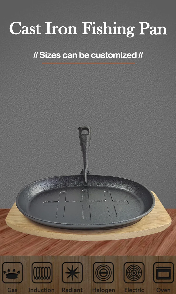 Cast Iron Fish Pan Serving Platter Oval Pre-seasoned Cast Iron Fajita ...