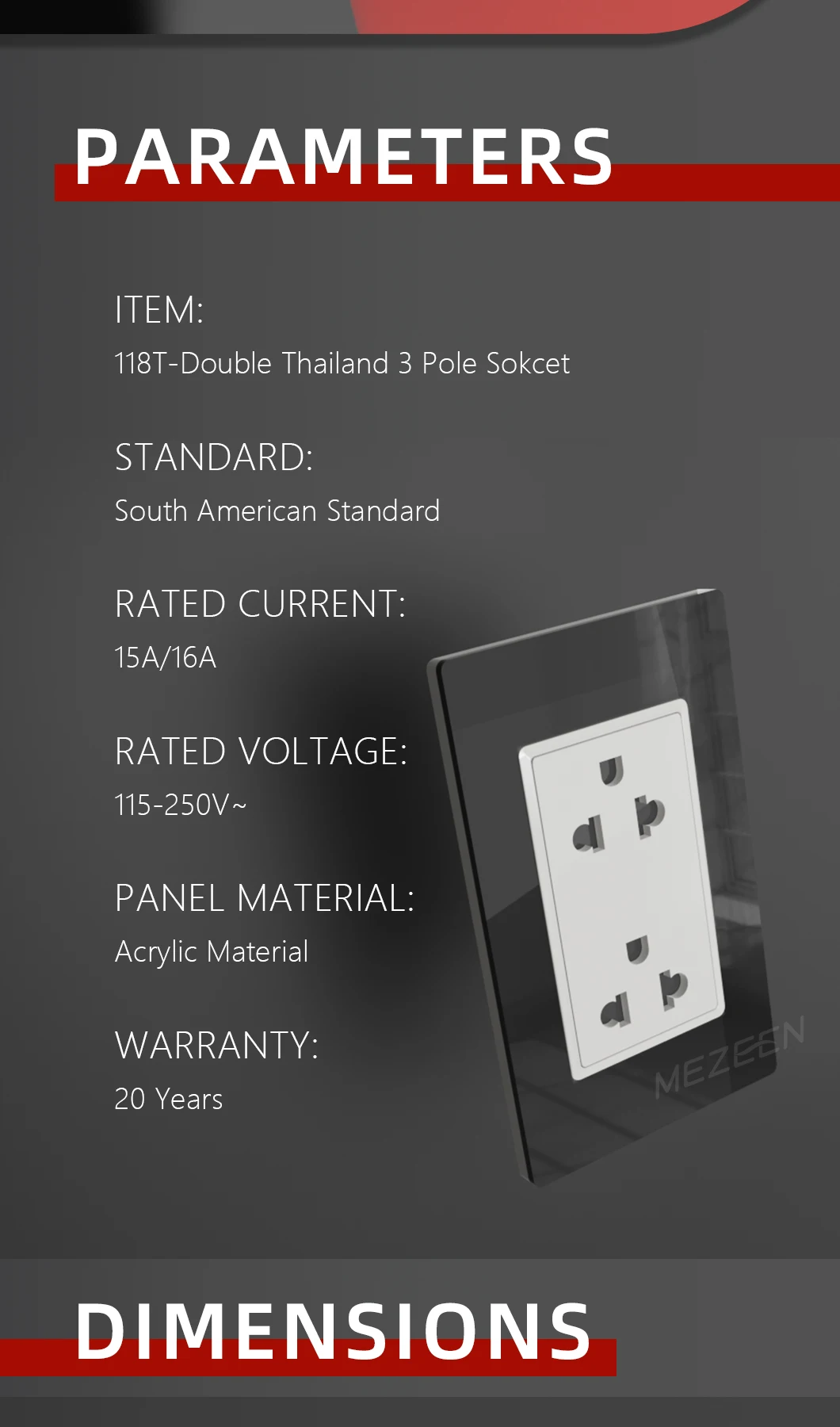South American Standard Electrical 15a Double Socket Acrylic Dual 3 ...