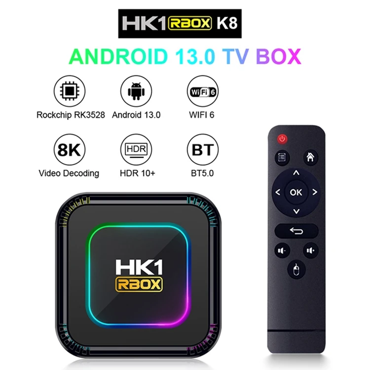 2023 RGB Light Android 13 TV Box HK1 Rbox K8 - 4K Set Top