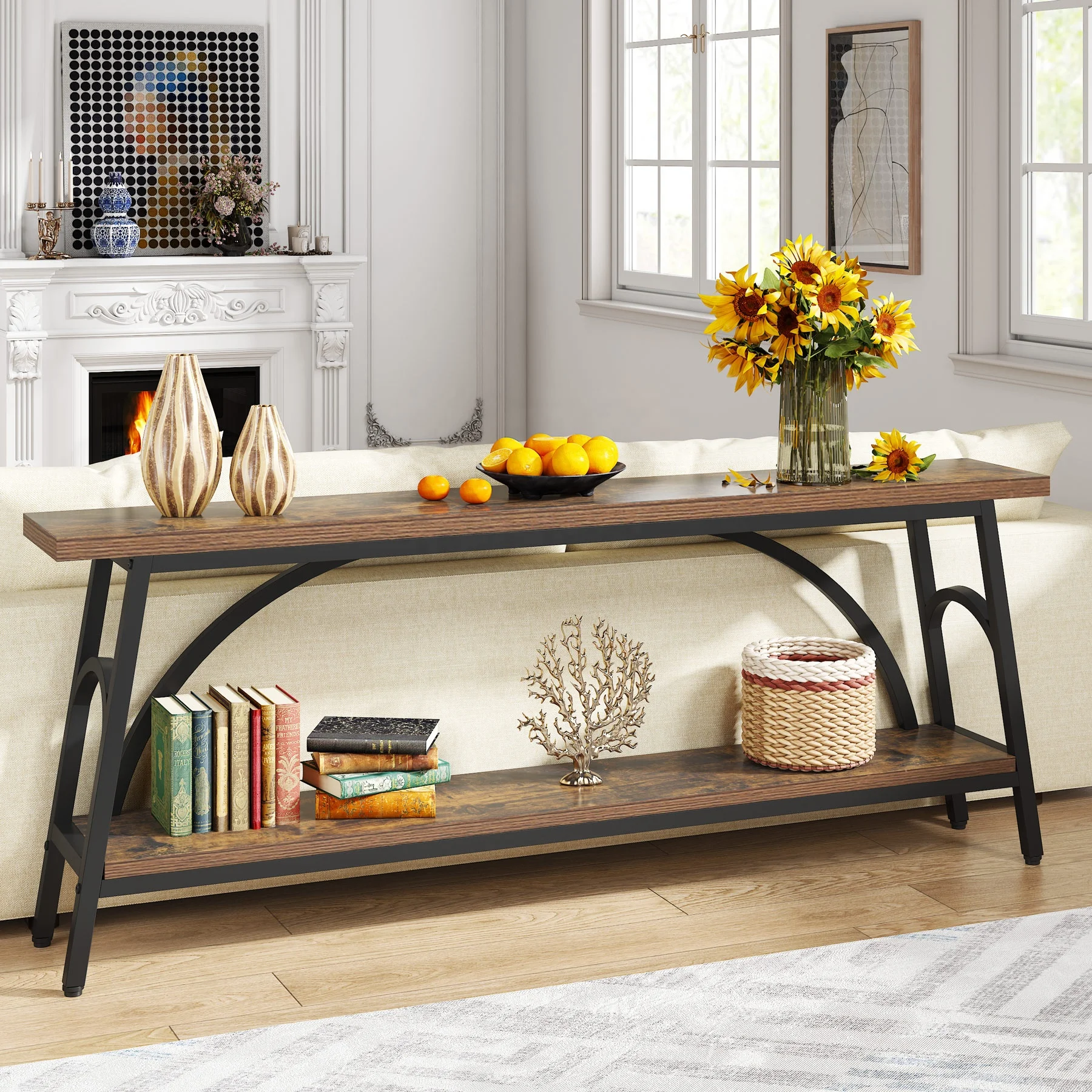 Tribesigns 2 Tier Wood Shelves Extra Long TV Console Table Narrow Entryway Tables Behind Couch Sofa for Entryway Living Room Alibaba