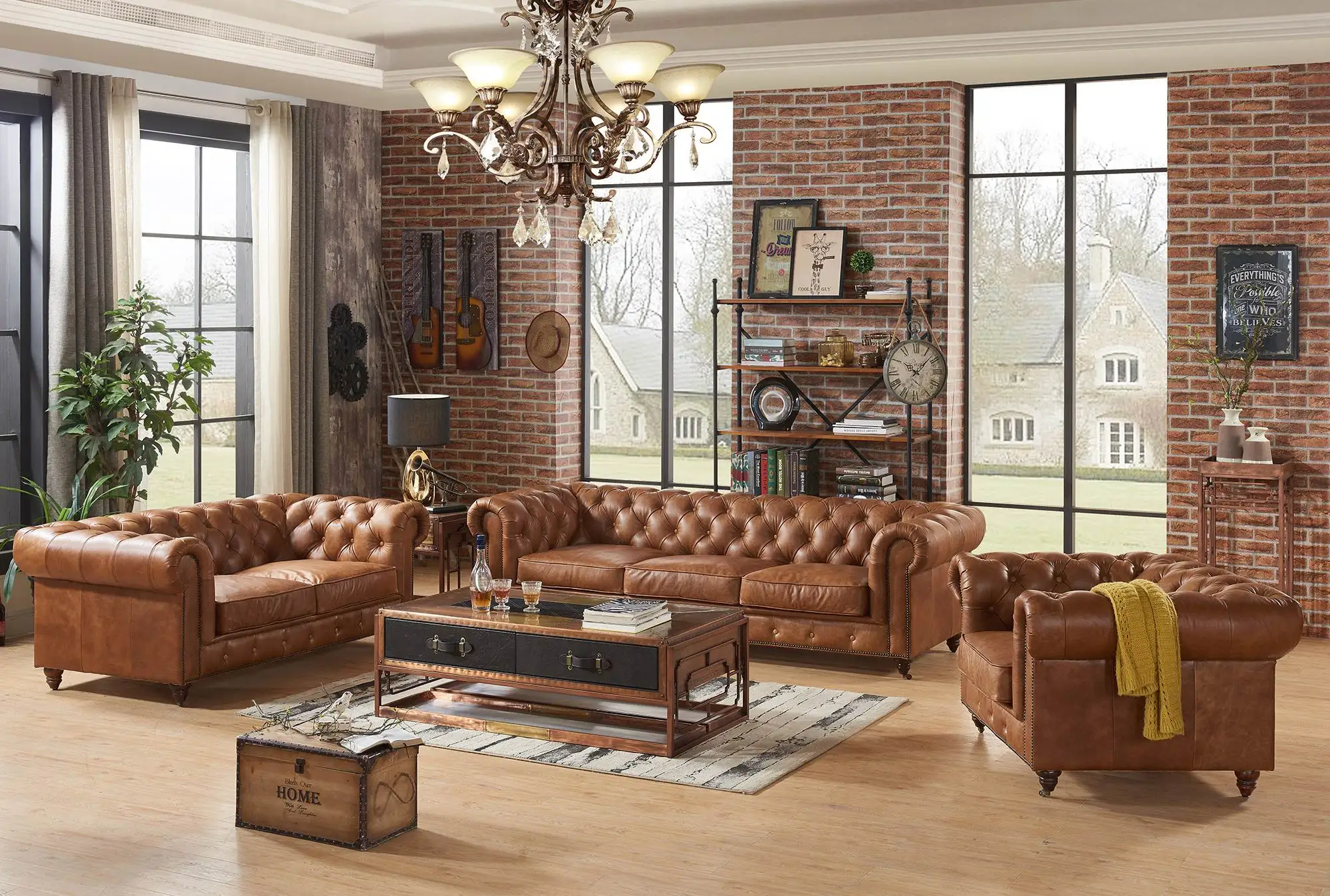 Antique Deep Button Leather Chesterfield Sofa And Brown Leather ...