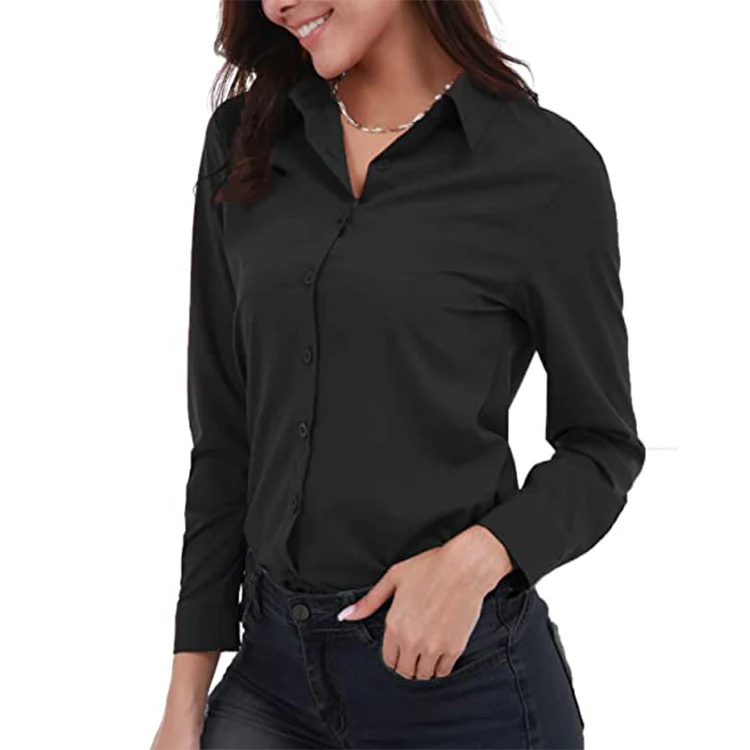 Women's Button Down Shirts Plus Size Long Sleeve Solid Color Work Wear ...