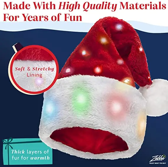 Christmas Plush Santa Hat Led Light Up Funny Christmas Hats For Adults ...
