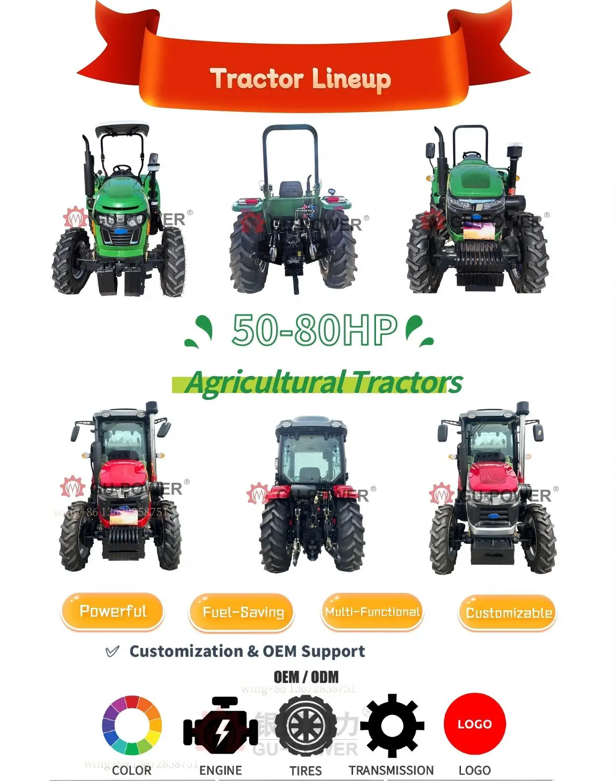 YJ504 Compact Diesel Tractor - 50HP for Small-Scale Farming