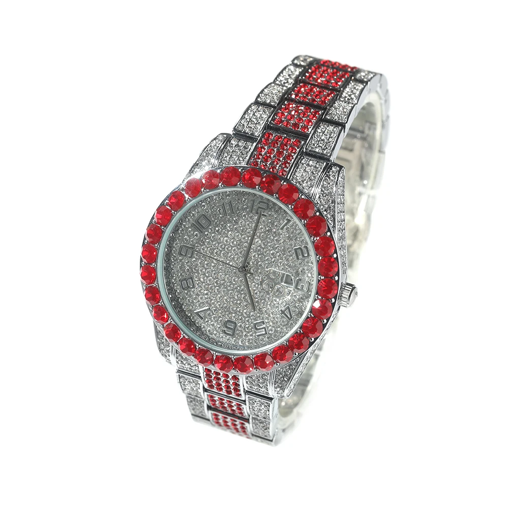 Uwin 2022 Bling Bling Full Iced Out Cz Red Round Watch Luxury Numerals ...