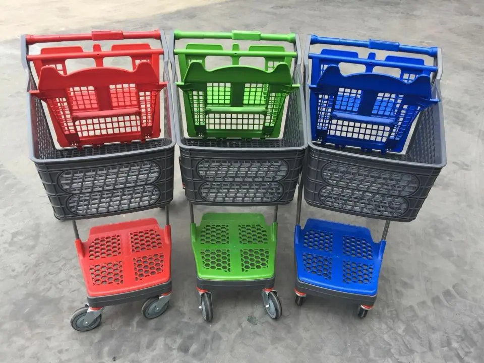 Supermarket Shopping Cart Plastic Folding Grocery Cart Trolley ...