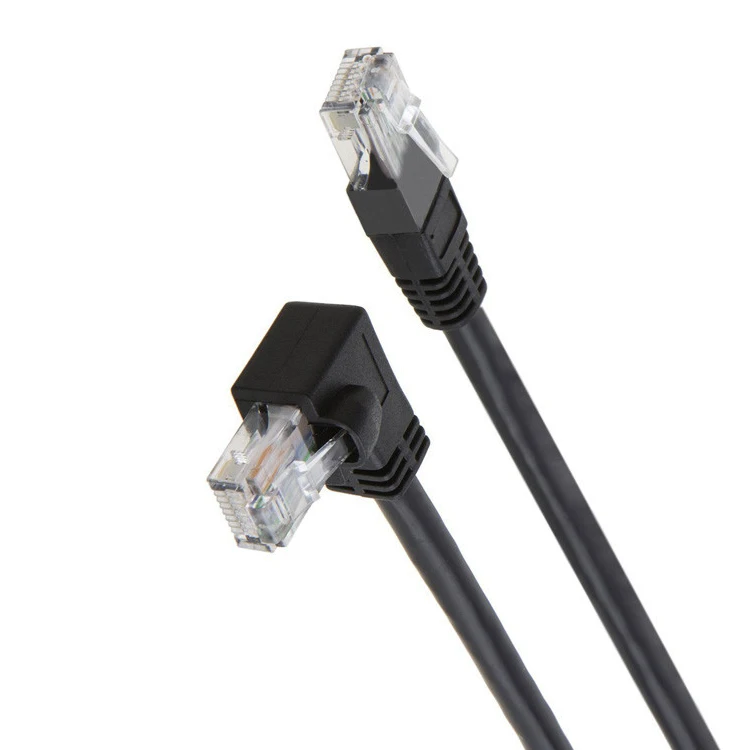 Black color right angle RJ45 ethernet cable cat5e lan cable 90 degree L ...