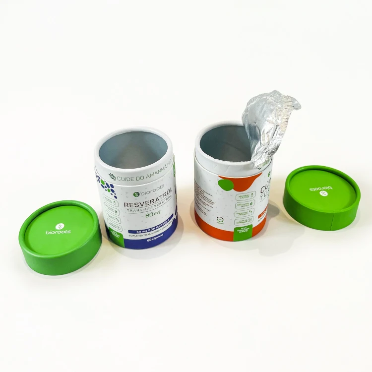 Green Health Supplement Packaging Paper Tube Outer Cardboard Box With ...