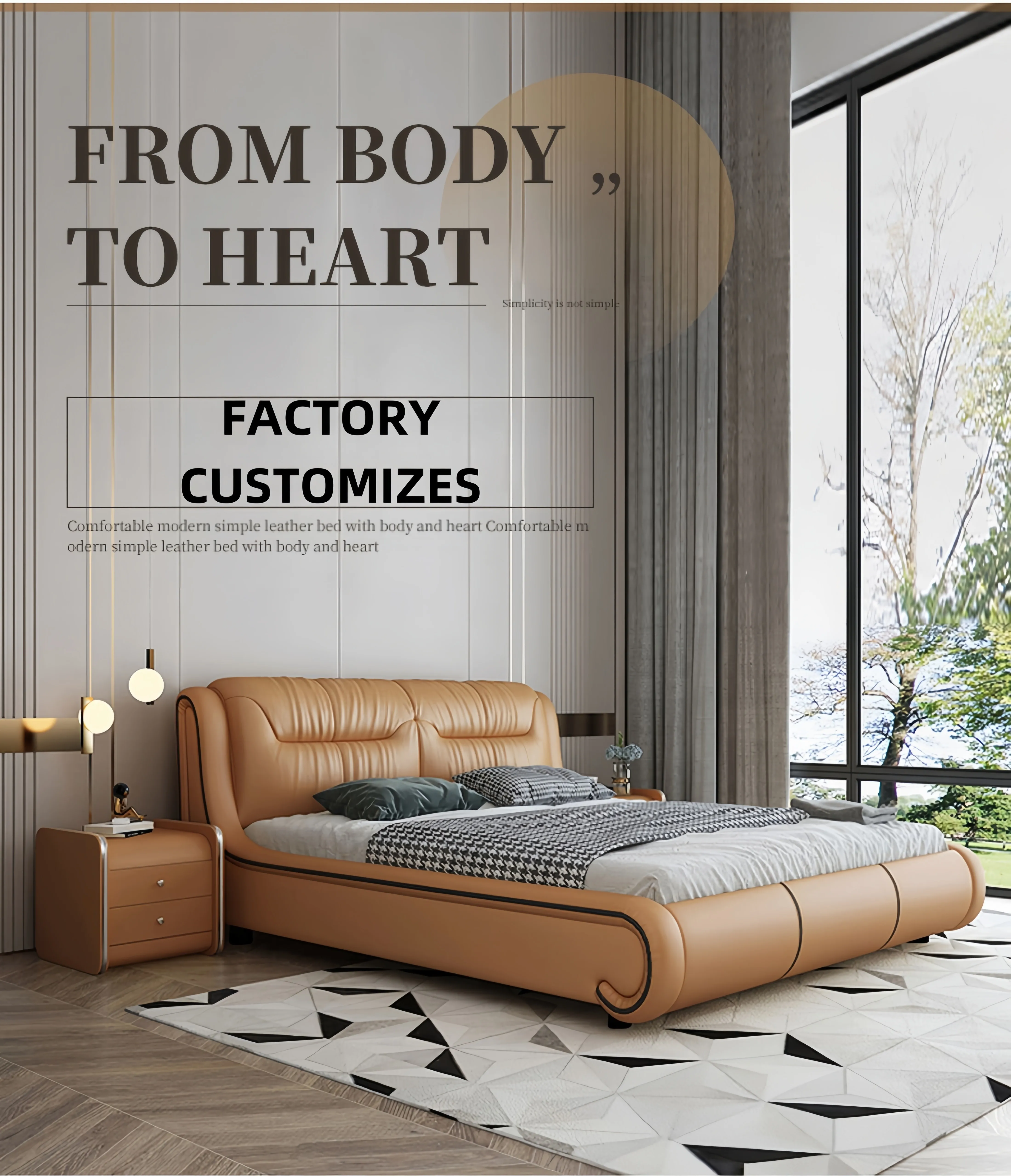 Elande Modern Upholstered Leather Bed Queen and King Size Bed With Soft ...