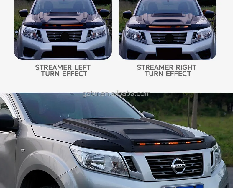 Auto Bonnet Guard Running LED Type Matte Black for Nissan Navara