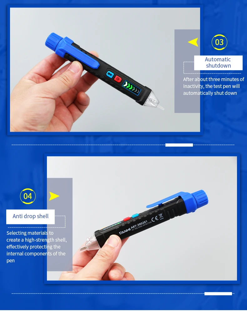 Danmi Portable 12-1000v Non-contact Mini Ac Voltage Detector Pen Sound ...