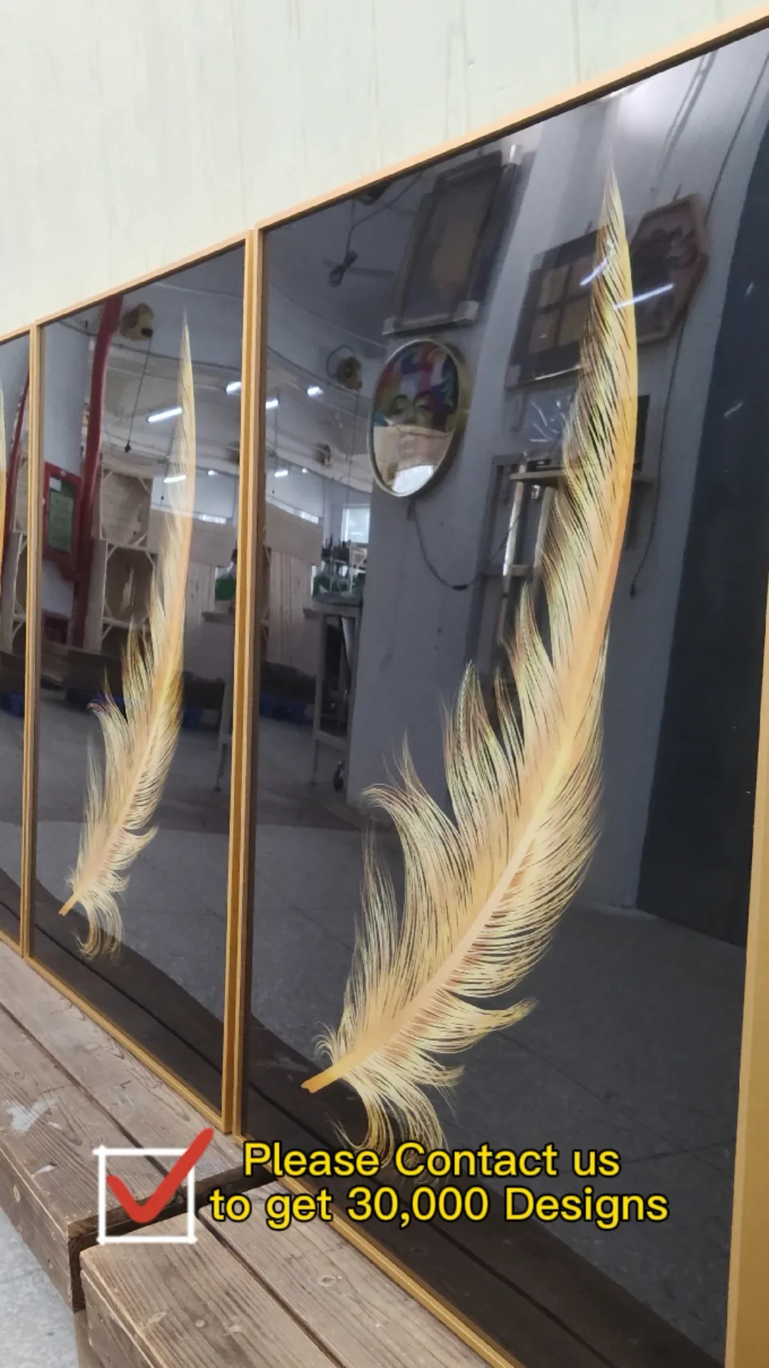 Customize Golden Feather Resin Painting,Feather Leaves Wall Art Crystal ...