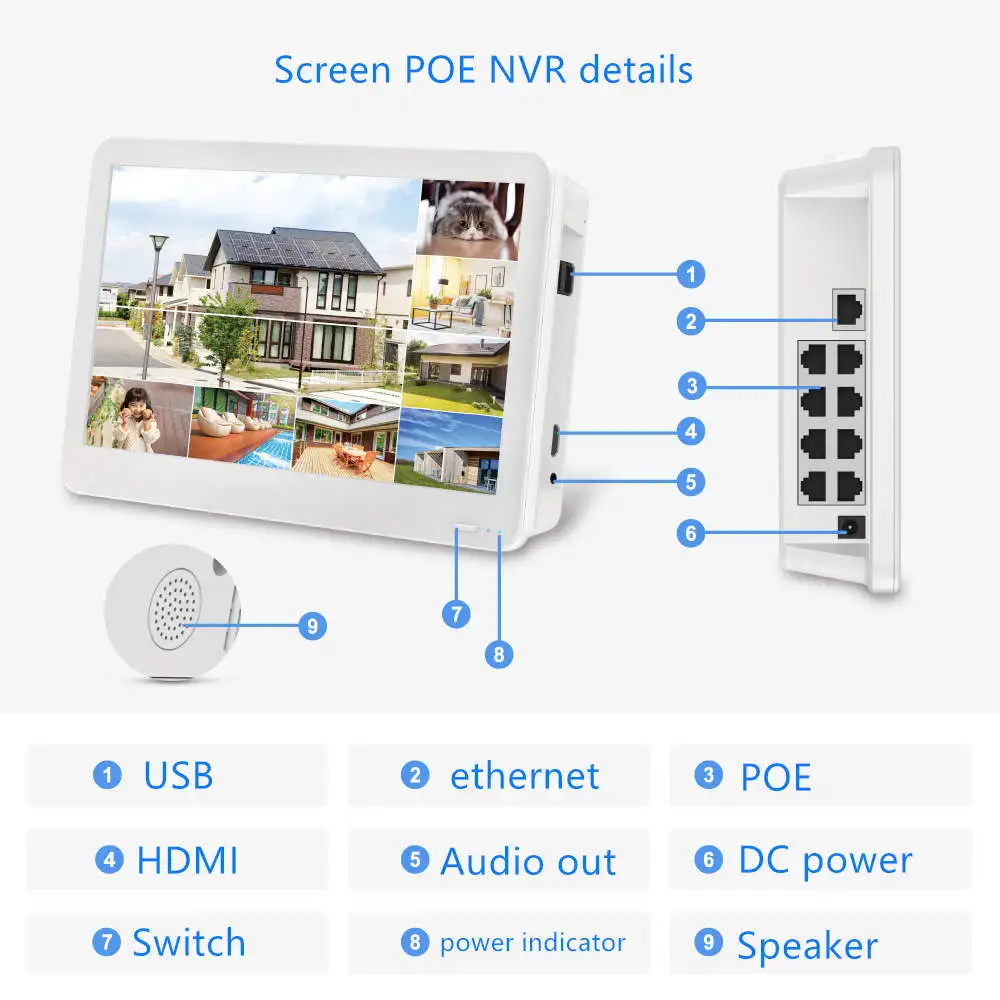 8 Channel POE 4K 8MP NVR with 12-Inch LCD Monitor & HDD