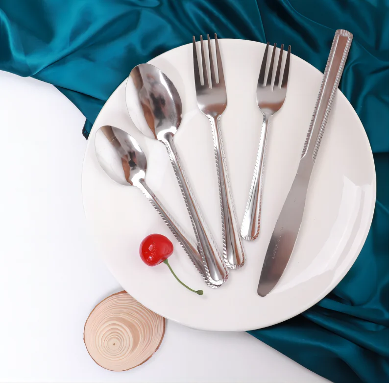 Japan Stainless Steel Vintage Silver Ribbed Handle Flatware Set