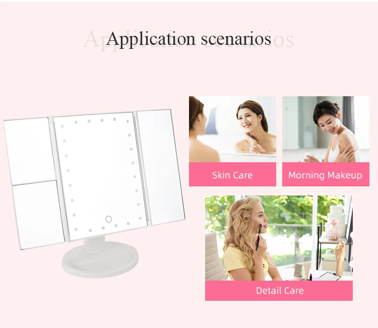 Tri Fold Makeup Vanity Mirror With 24 Led Lights 3x/2x Magnifying Led ...