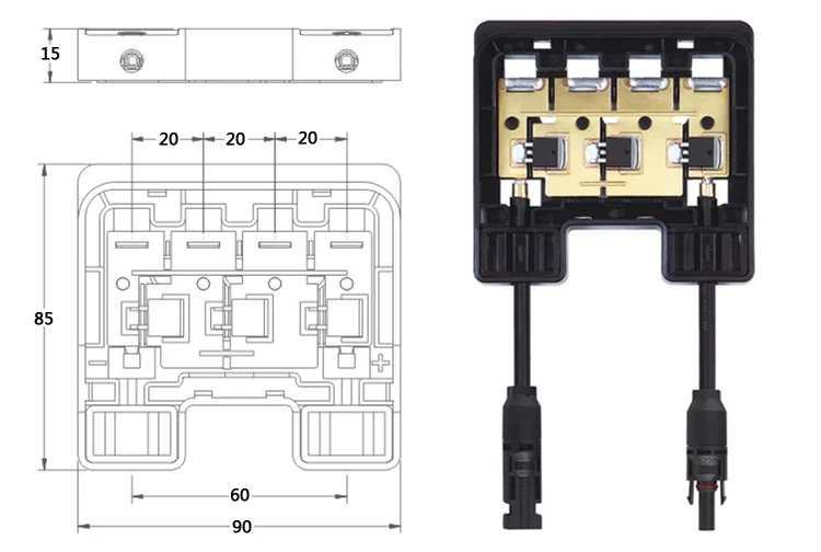 TUV Certified IP67 Waterproof Solar Junction Box - 4 Rail 3 Diode PV