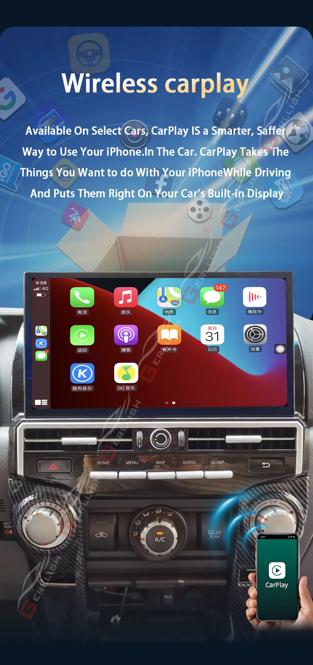 Carplay Car Radio for Toyota 4runner 2009-2021 - Android Touch Screen ...