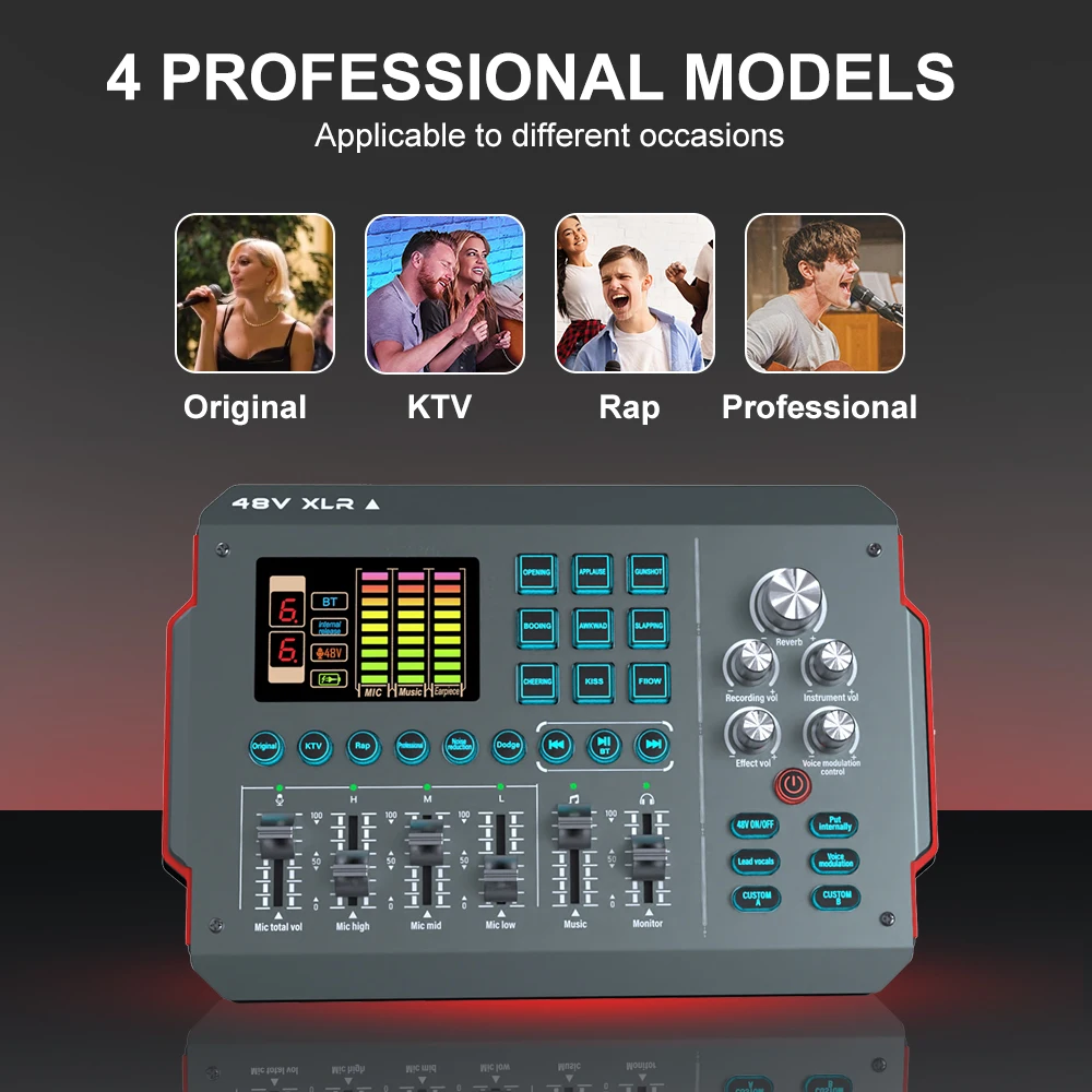 Professional Wireless Sound Card Kit With 48V XLR Microphone Noise ...