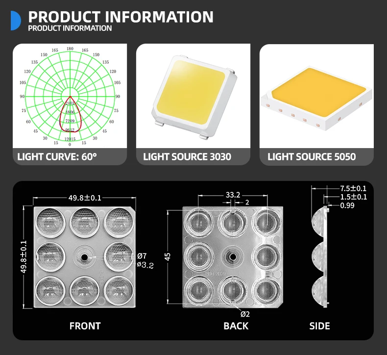 5050 LED Lens Optical PMMA Single Lens Theatre Lights 50MM 30 60 90 ...