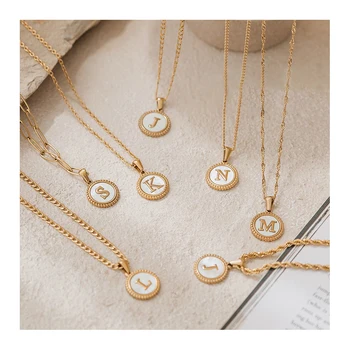 Personalized 18k Gold Filled Disc Letter Necklace Natural Shell Round ...