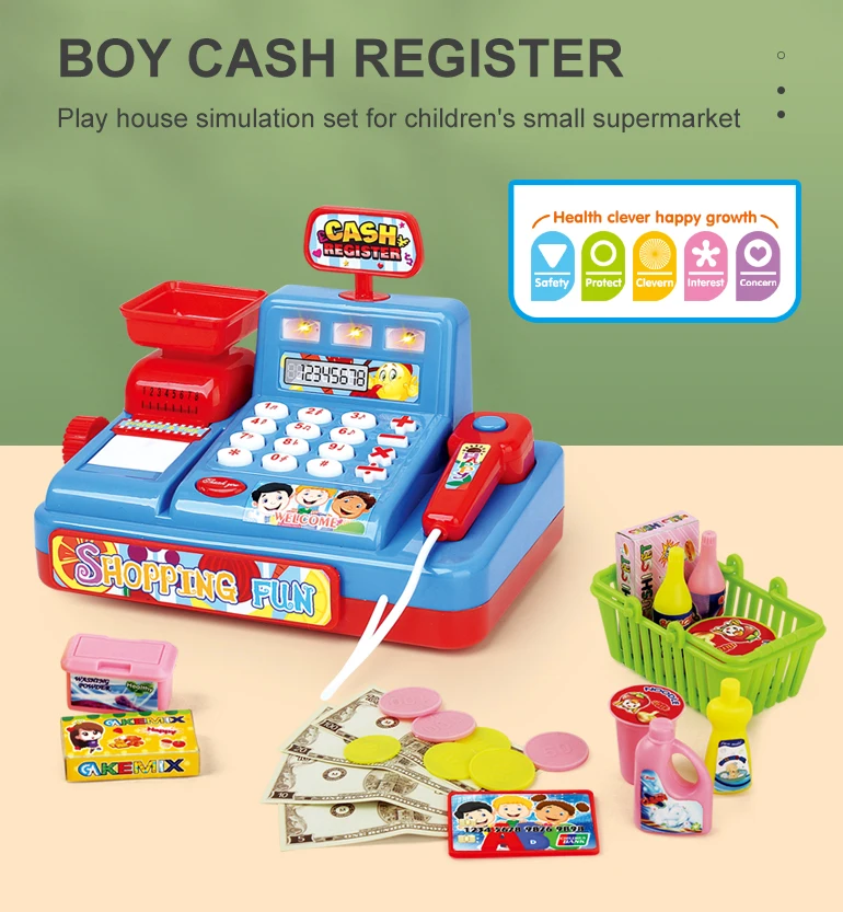 Kids Learning Toy Plastic Supermarket Shopping Baskets Play Kids Cash ...