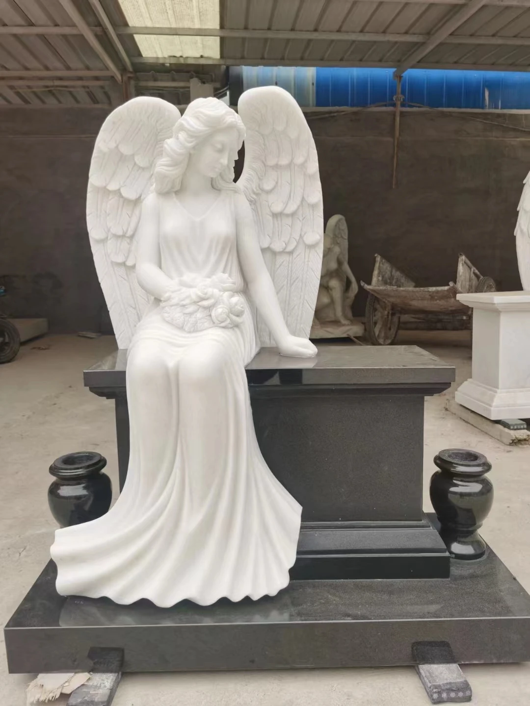 Beautiful Granite Marble Cemetery Angel Memorial Bench Headstone ...