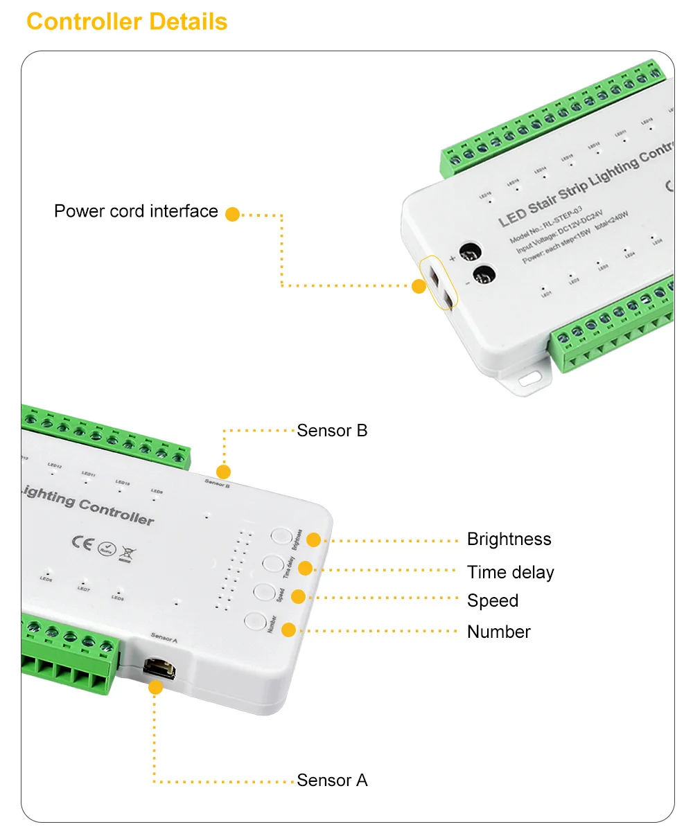16 Steps Human Body Sensing Led Stair Lighting Controller With Cob Led ...