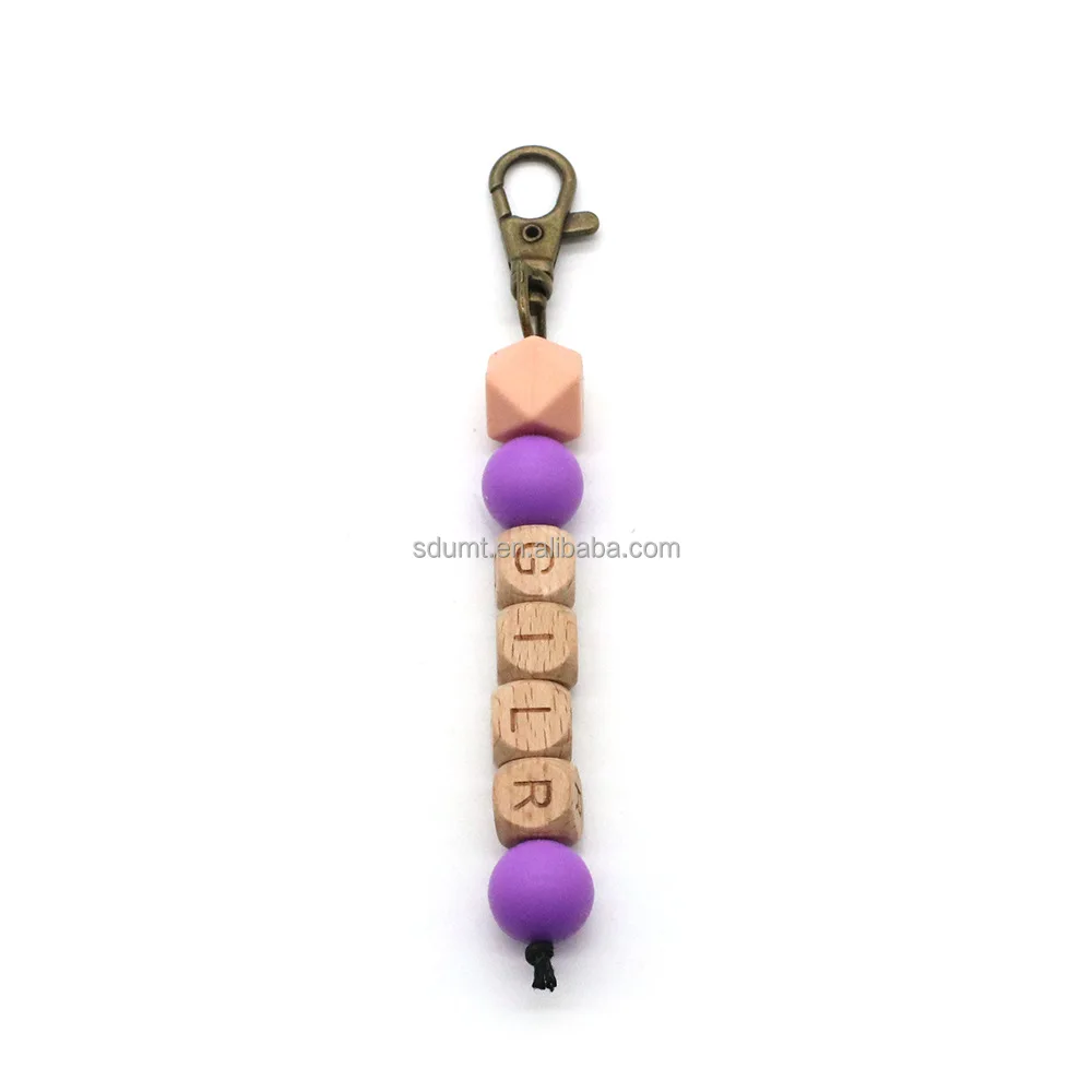 Wholesale Letter Silicone Beads Wooden Keychain Pendent Accessories ...