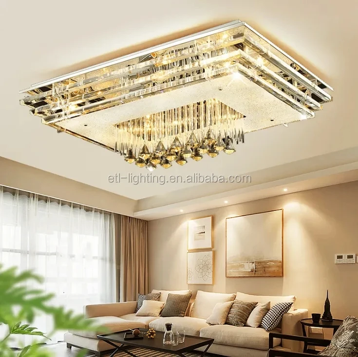 Luxury Hotel Lobby Living Room Rectangular Led Crystal Chandelier ...