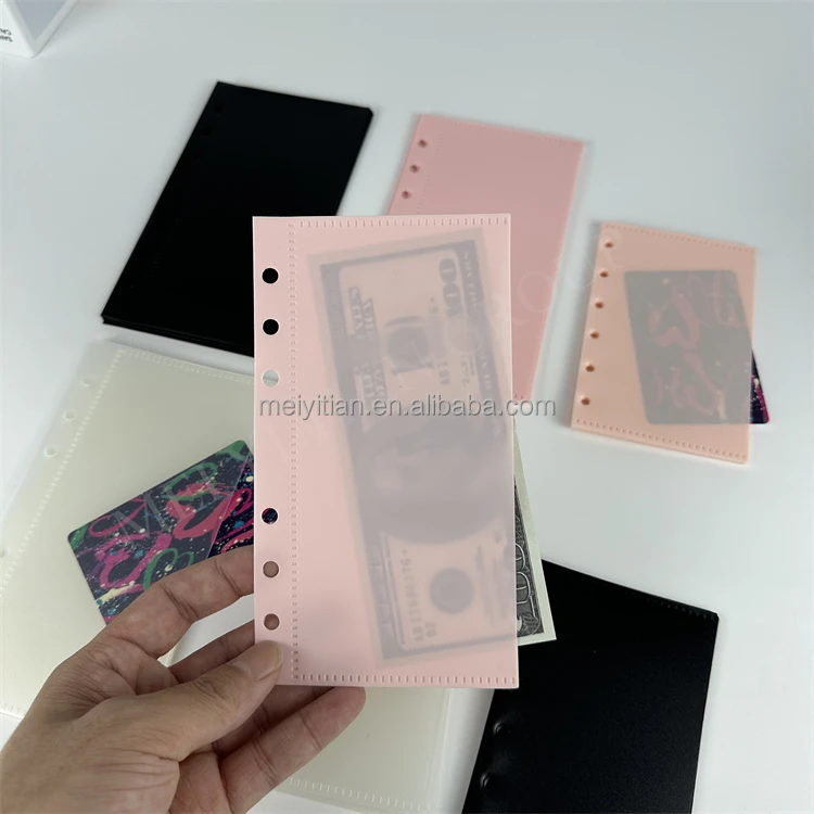 A6 A7 Pink Frosted Black PP Cash Envelopes Side Loading Zipless Money ...