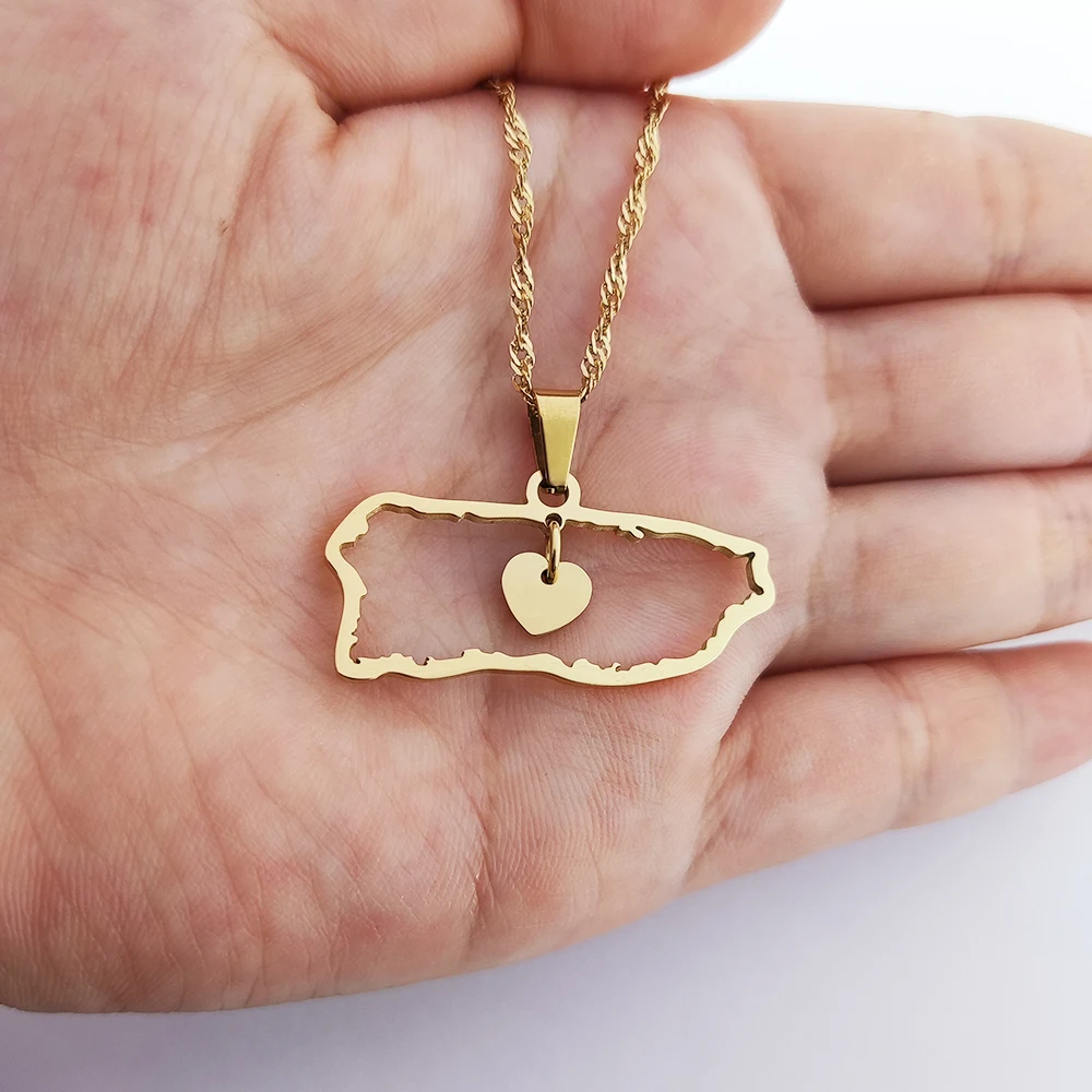 Custom Puerto Rico Map Necklace - Joyeria De Oro Laminado