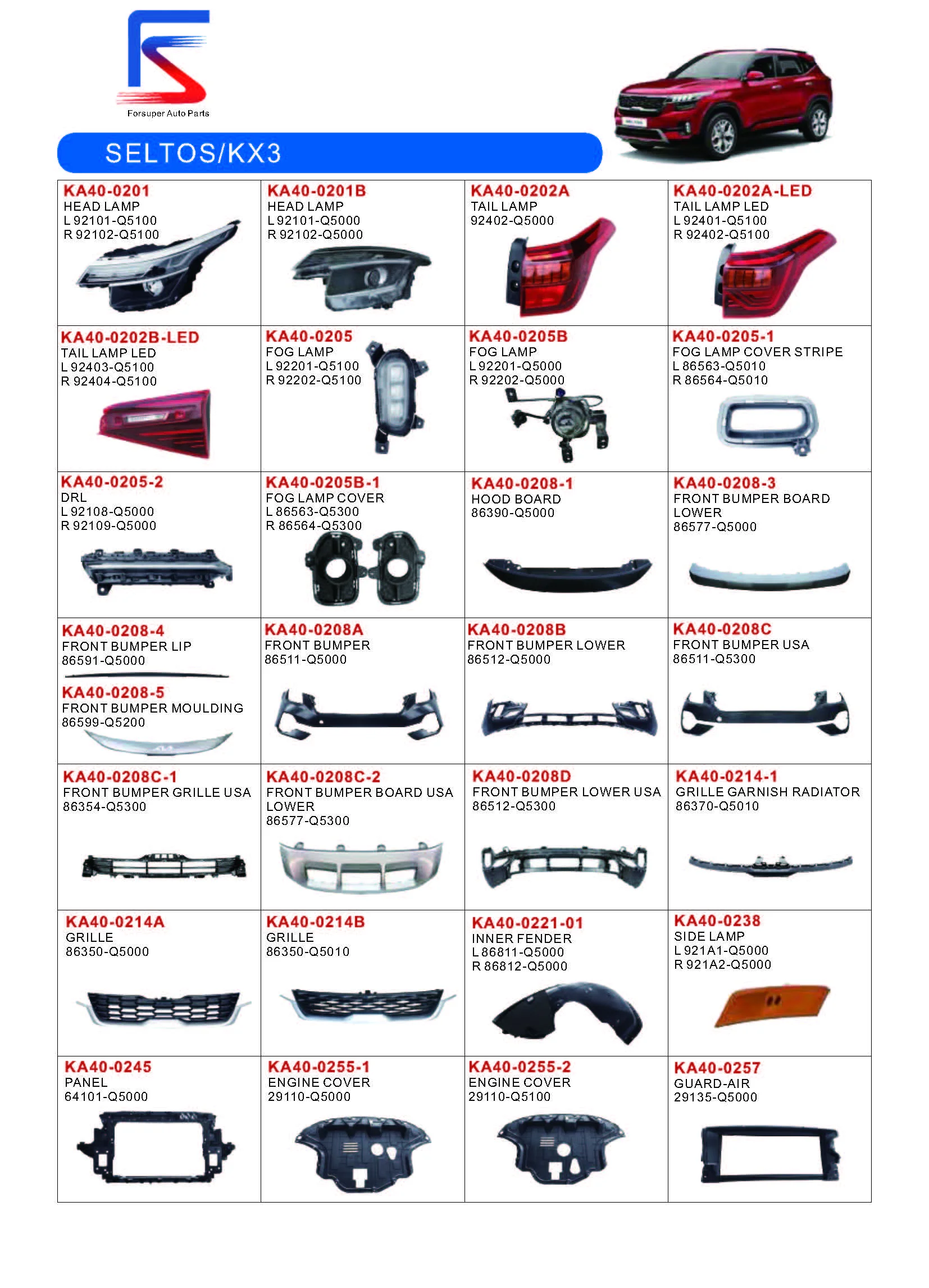 86511-Q5000 Front Bumper for KIA SELTOS KX3 Auto Parts