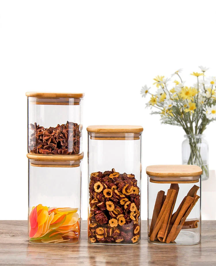 Stackable Glass Food Storage Containers with Bamboo Lids