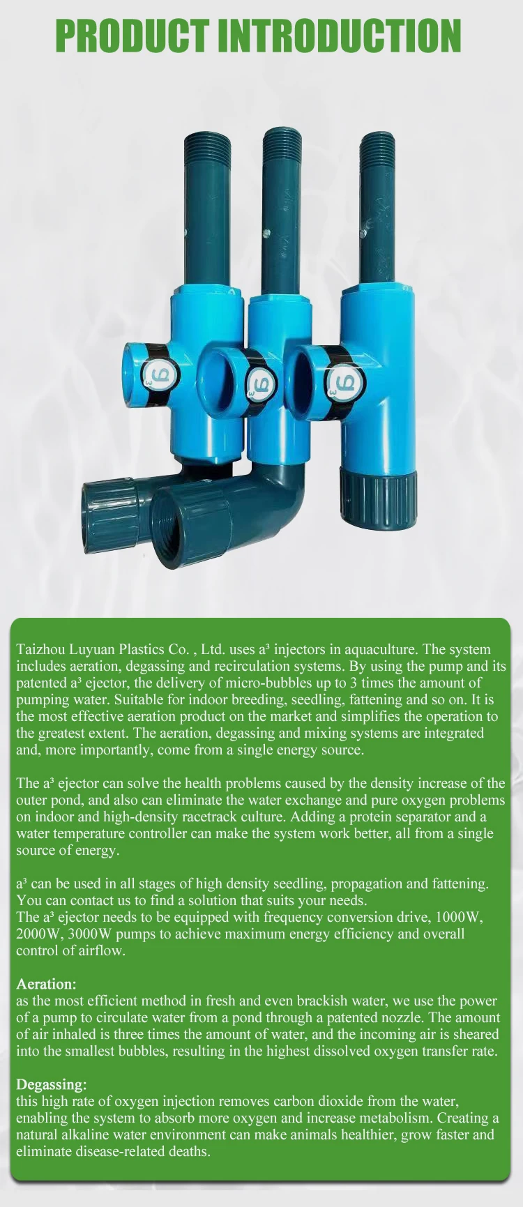 Aquaculture Oxygenation A3 Venturi Injector Aeration Equipment